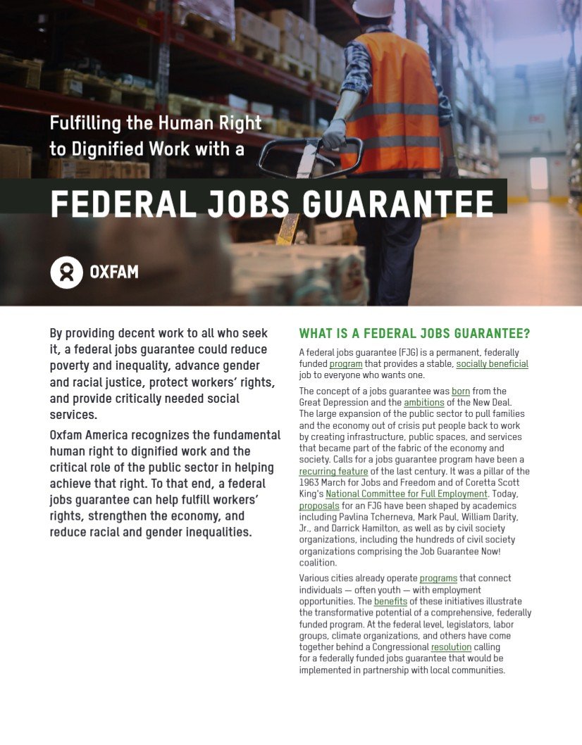 Federal Jobs Guarantee: Fulfilling the Human Right to Dignified Work ...