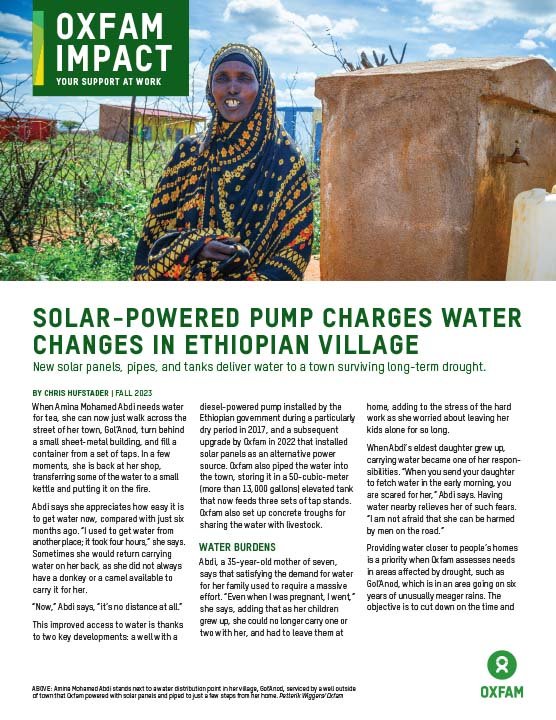 Solar-powered pump charges water changes in Ethiopian village | Oxfam