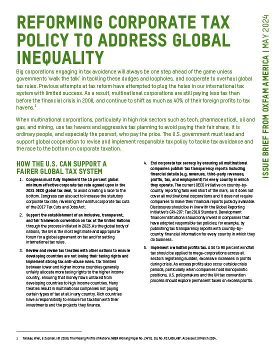 Reforming Corporate Tax Policy to Address Global Inequality: Federal ...