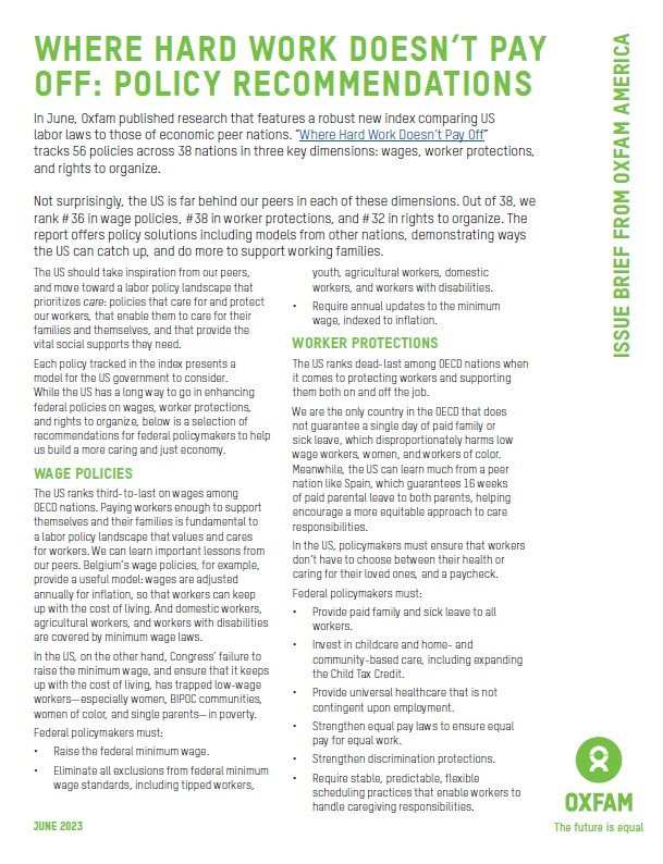 Where Hard Work Doesn’t Pay Off: Policy Recommendations | Oxfam